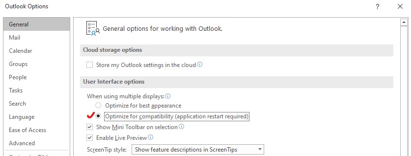 CCH Document Management : How to enable Compatibility mode in Outlook