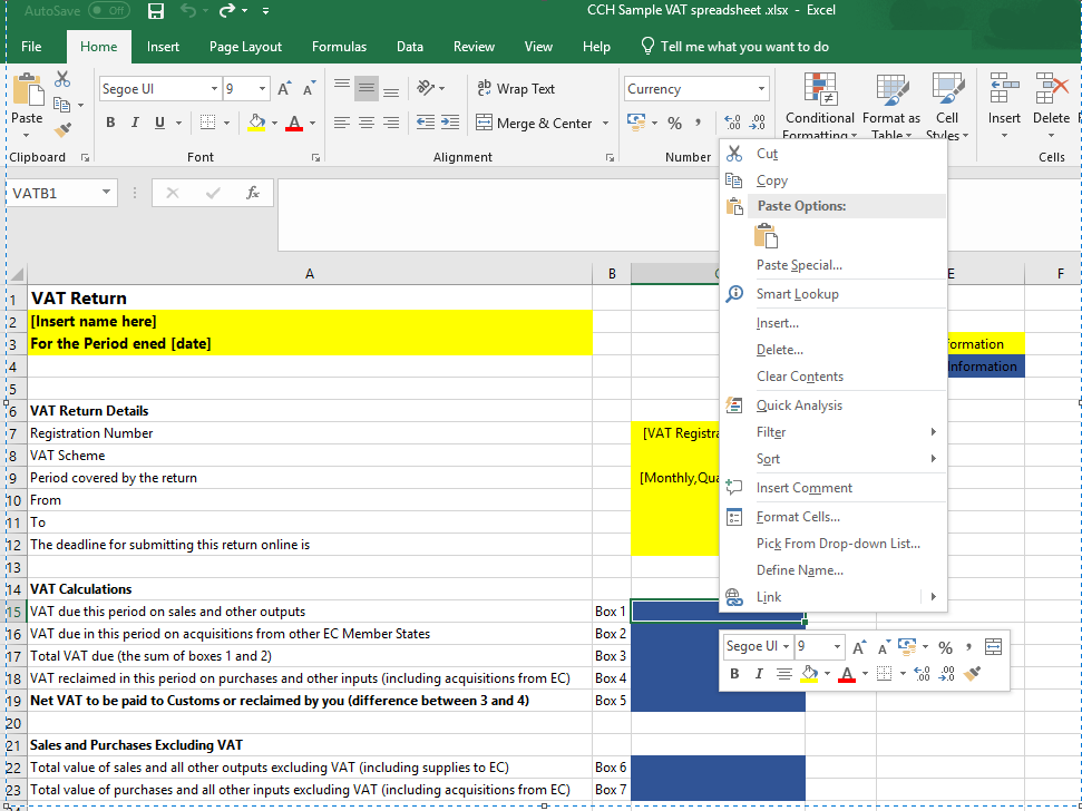 CCH OneClick : MTD for VAT - VAT Spreadsheet Template and creating ...