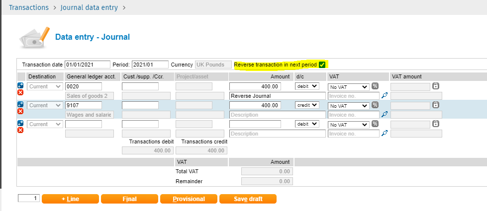 Twinfield : Reversing Journal
