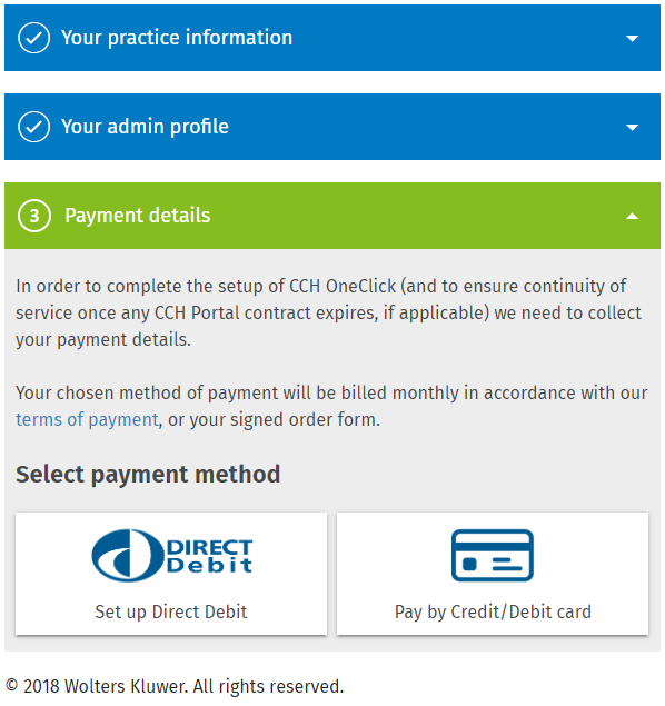 CCH OneClick : How can I set up the payment method for CCH OneClick?