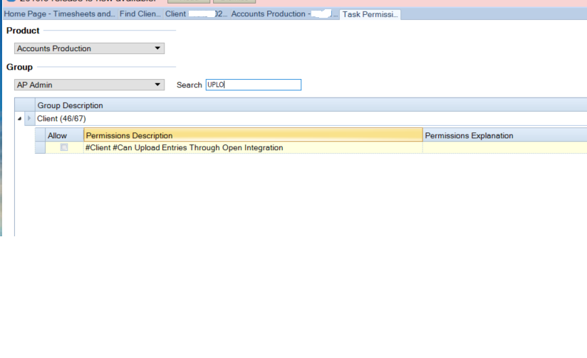 CCH OneClick : Open Integration - Permissions for Open integration